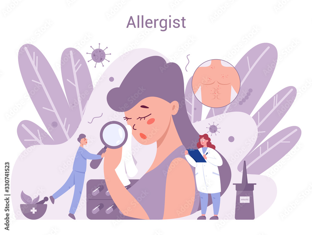 Allergology concept. Disease with allergy symptom, medical allergist ...