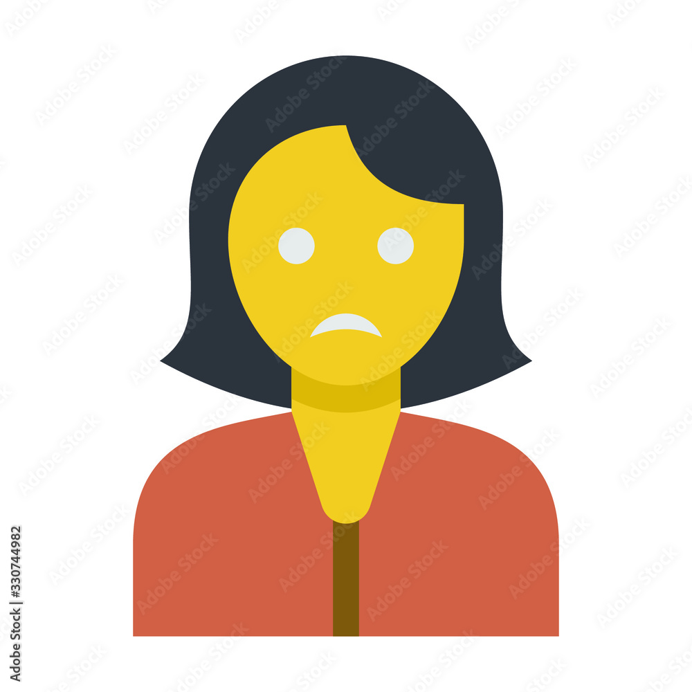 Disappointed Girl Face Design, Female Sad Avatar, Pensive Face with a ...