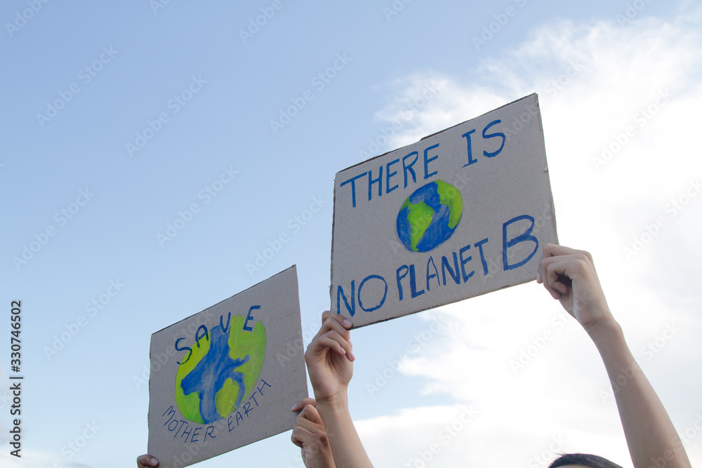 Group of demonstration on street against climate change, plastic ...