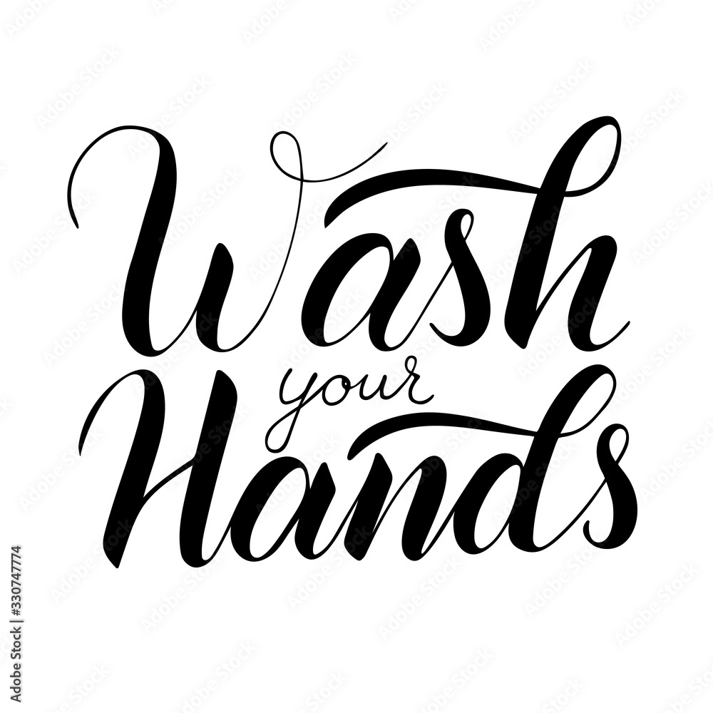Wash your hands vector lettering text isolated on white background ...