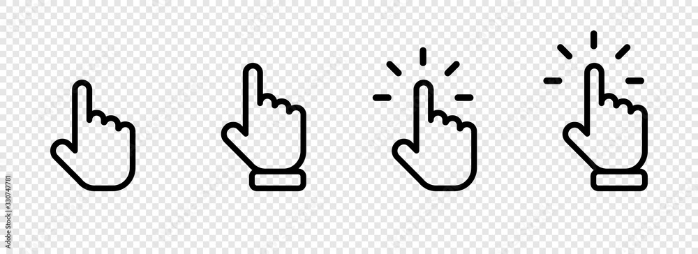 Cursor click collection. Cursor computer mouses, isolated on transparent background. Clicking ...