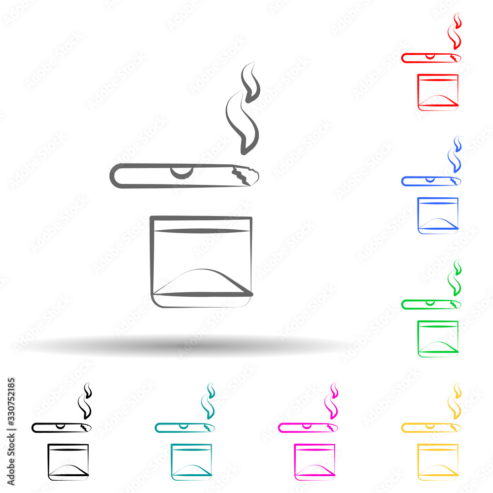 Cigar, whiskey, gang, criminal multi color set icon. Simple thin line ...