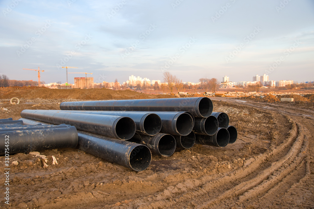 Cast iron sewer pipes for laying an external sewage system at a ...