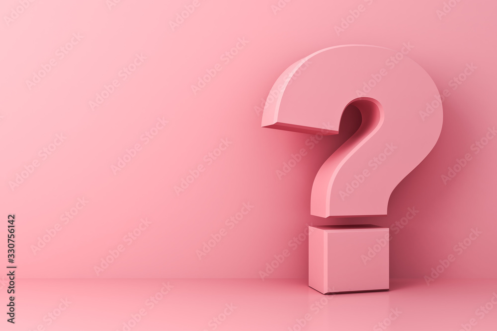Pink pastel color question mark isolate on pink background with shadow ...