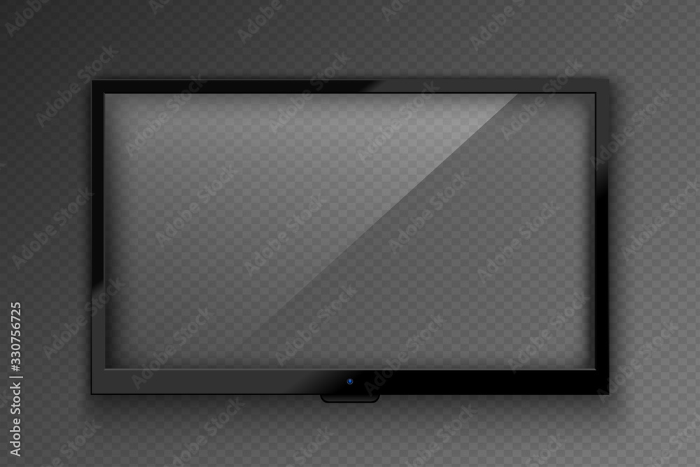 Vector realistic TV led screen isolated on dark transparent background ...