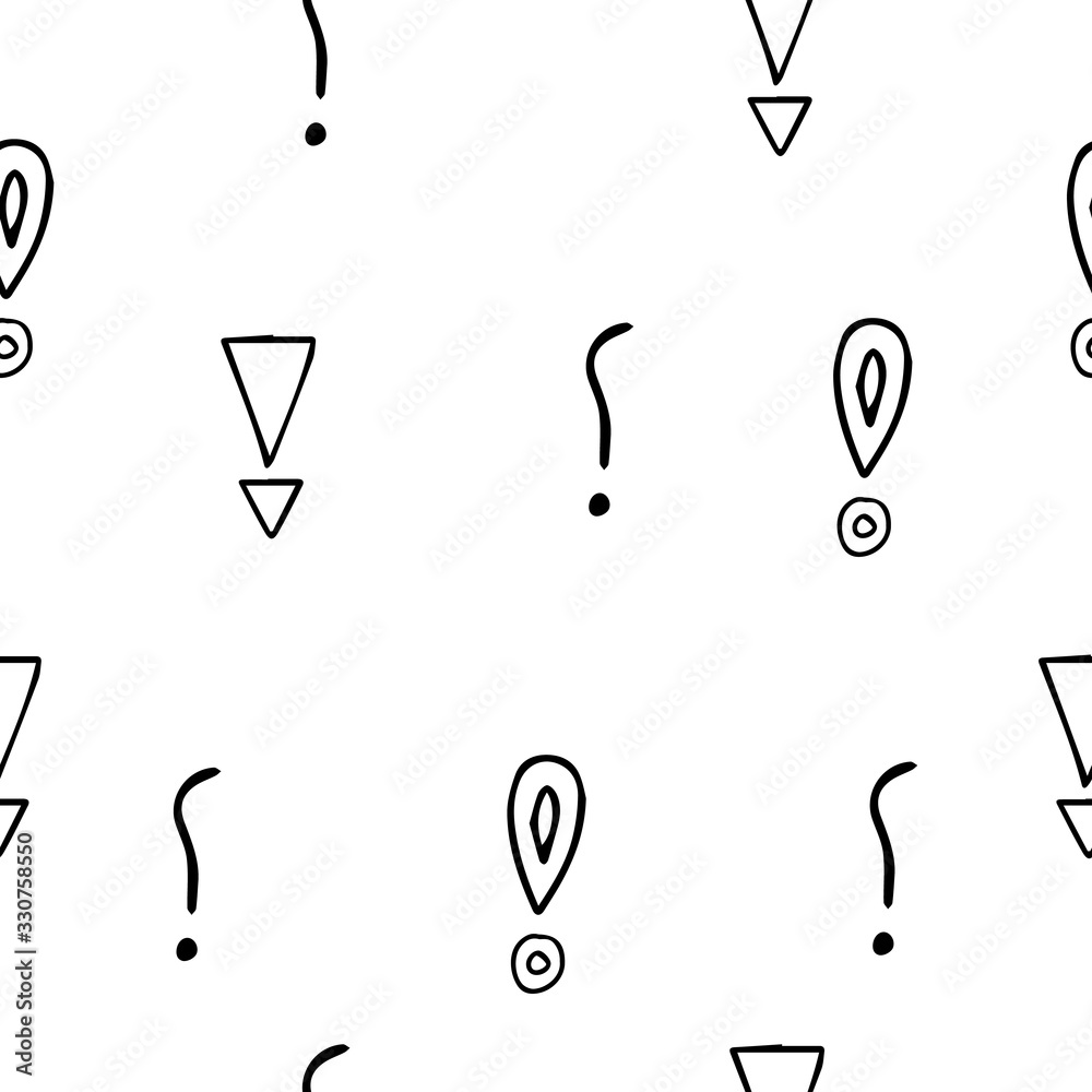 Exclamation mark seamless pattern on white background. Hand drawn ...