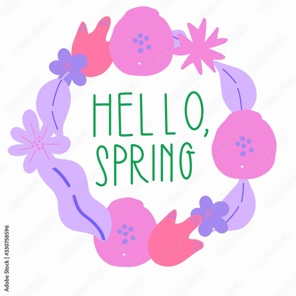 Hello spring pastel wreath on white background isolated. Spring ...