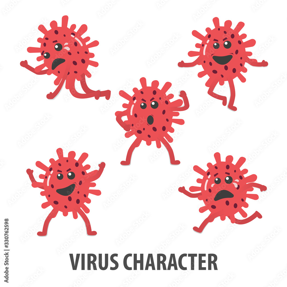 Cartoon virus character in flat vector illustration design. Set of ...