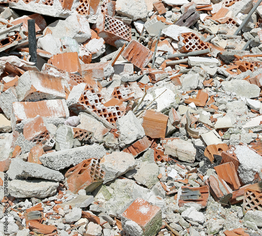 rubble and bricks from a demolished house Stock Photo | Adobe Stock
