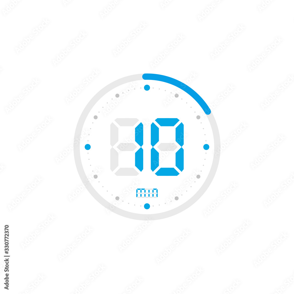 10 minute. Timer, clock, stopwatch isolated blue icons on white ...