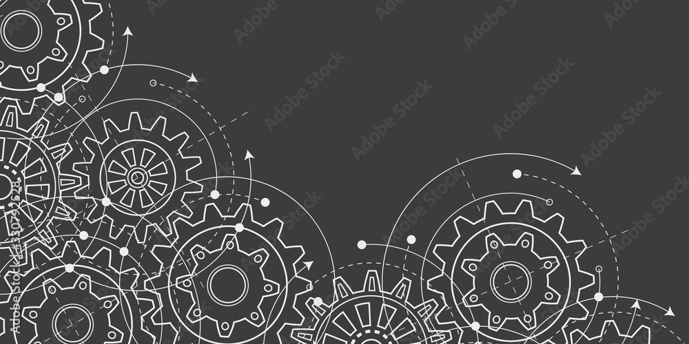 Technical drawing of gears on a black background.Engineering Technology ...