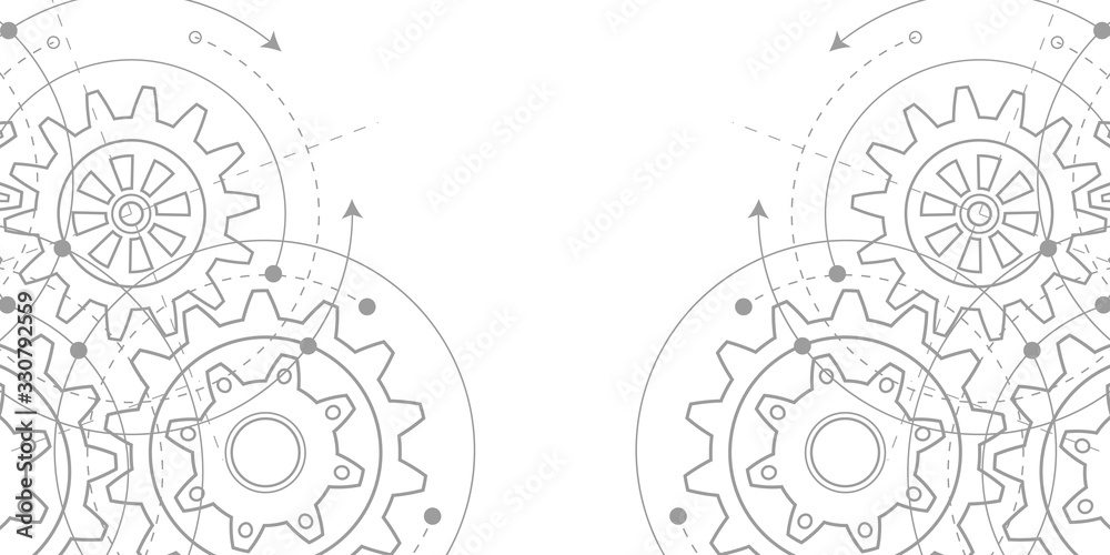 Technical drawing of gears .Rotating mechanism of round parts .Machine ...