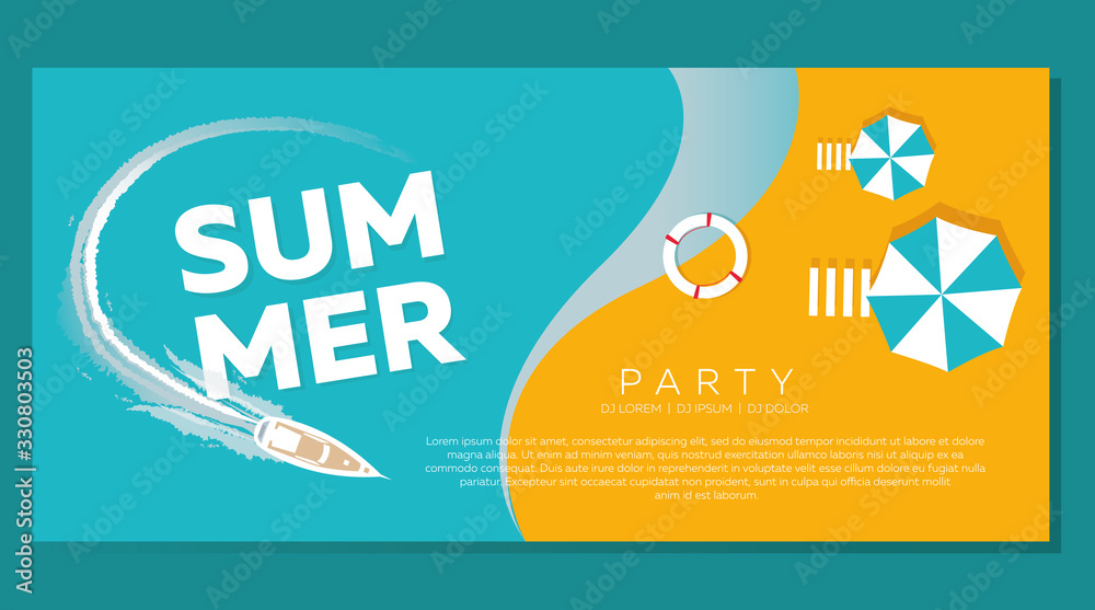 Summer in modern style, banner, flyer, view from above on the beach ...