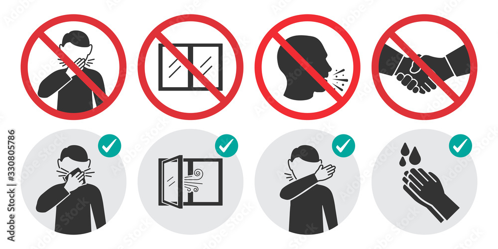 Preventive measures icons for not getting sick and not spreading virus ...
