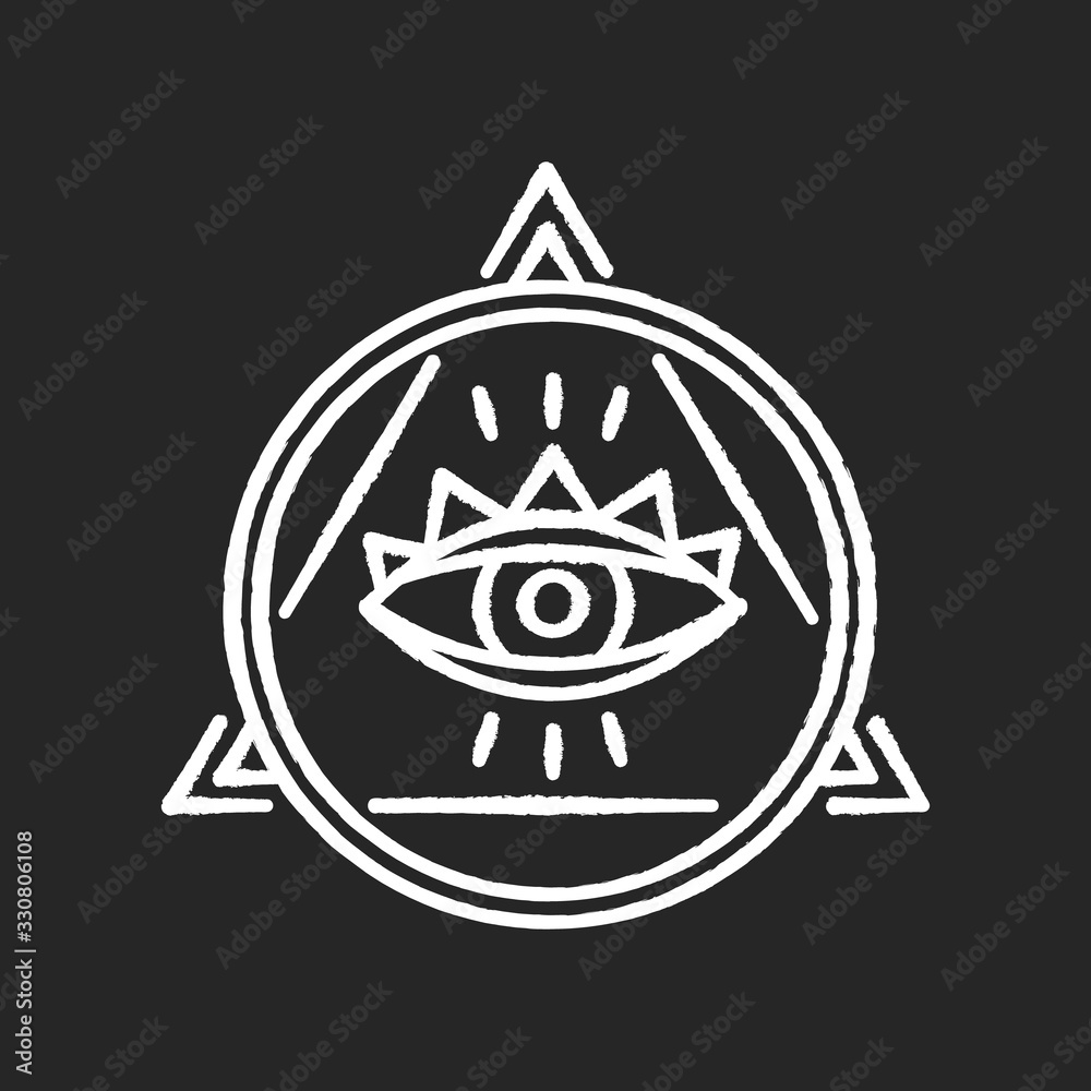 Eye of Providence chalk white icon on black background. Occult symbol ...