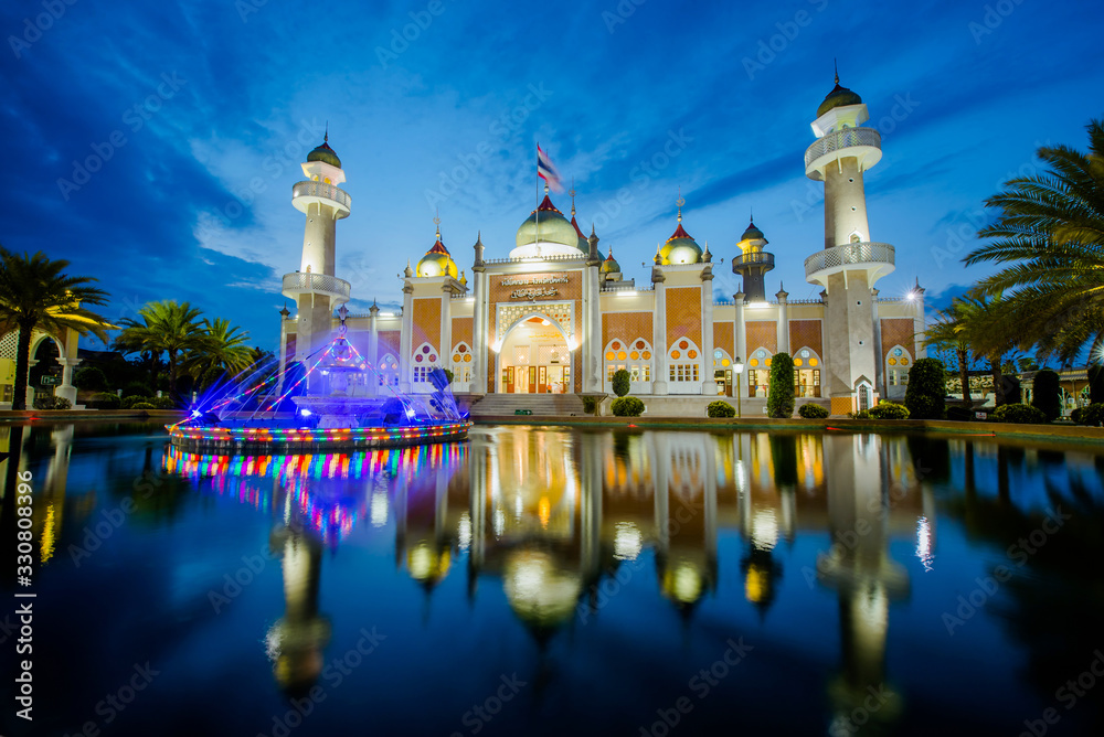 Beautiful Pattani Central Mosque and reflection in water recognized as ...