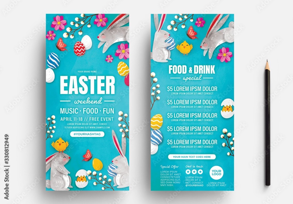 Easter Flyer Layout with Spring Rabbit Illustrations Stock Template ...