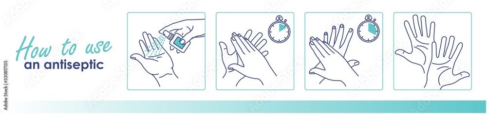 How to use a hand antiseptic to clean and disinfect hands. Medical ...
