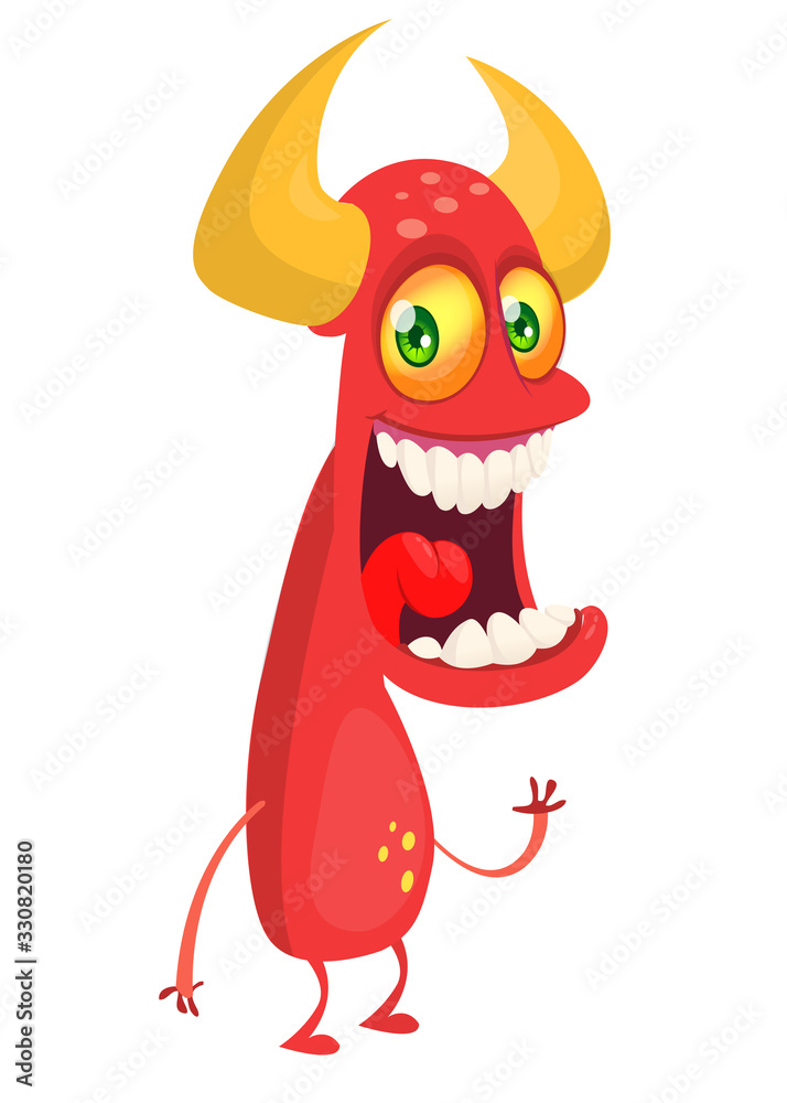 Happy cartoon monster. Laughing monster face emotion. Halloween vector ...