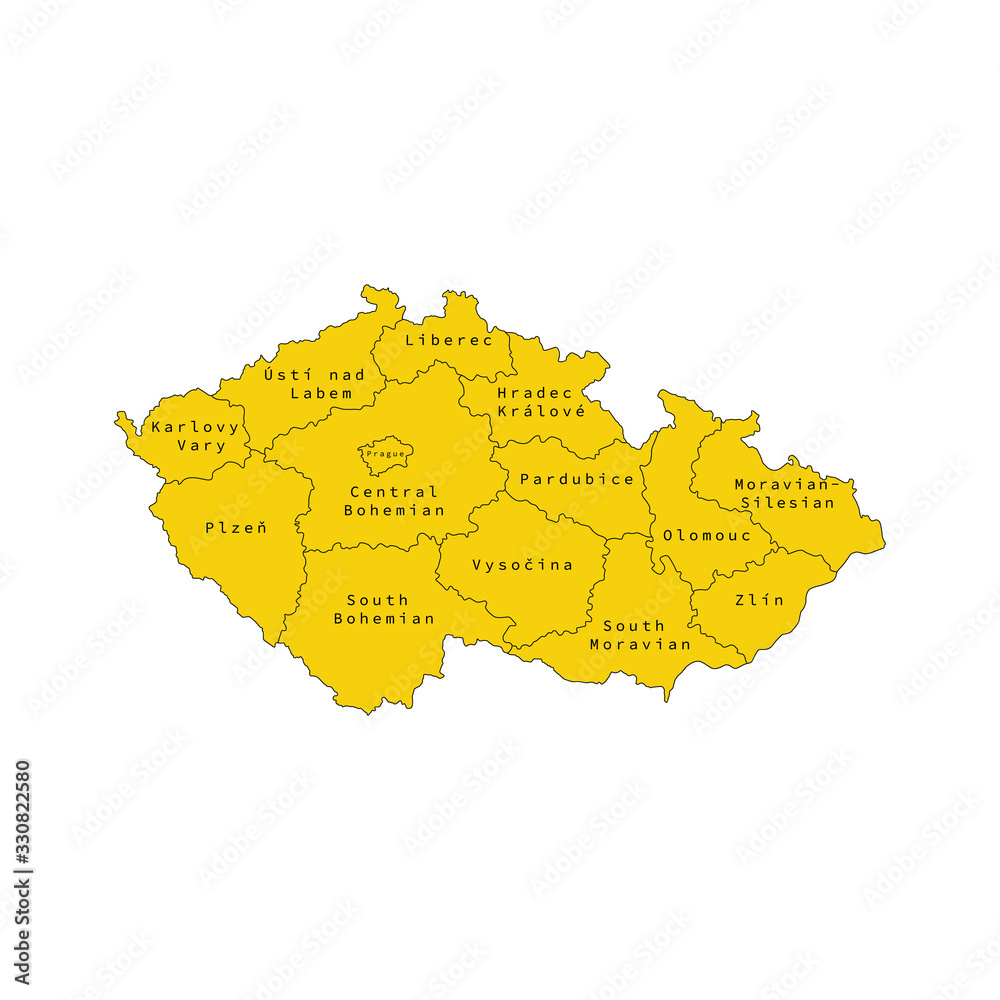 Vector illustration of administrative division map of Czech. Vector map ...