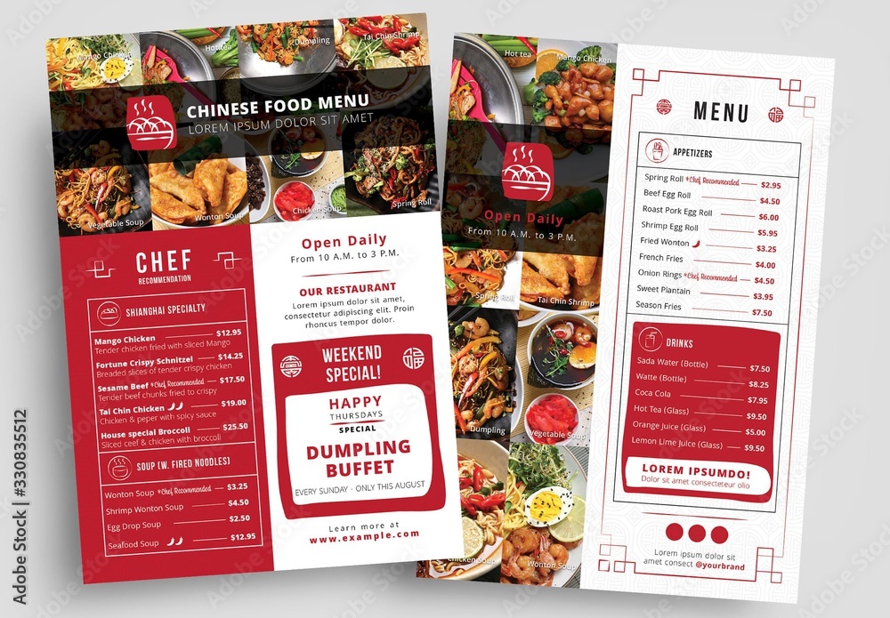 Red and White Takeout Menu Layout Stock Template | Adobe Stock