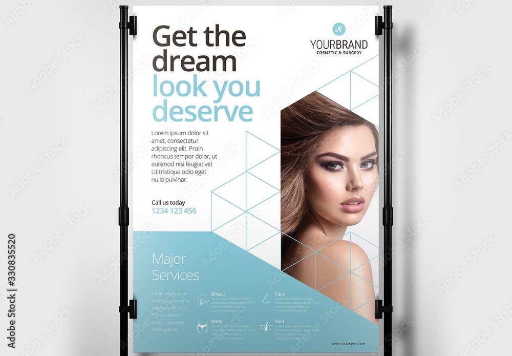 Pale Blue and White Poster Layout with Cosmetic Procedure Illustrations ...