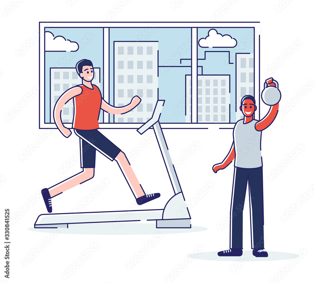 Trainings In Gym Concept. Men Are Training In Gym. Colleagues Do ...