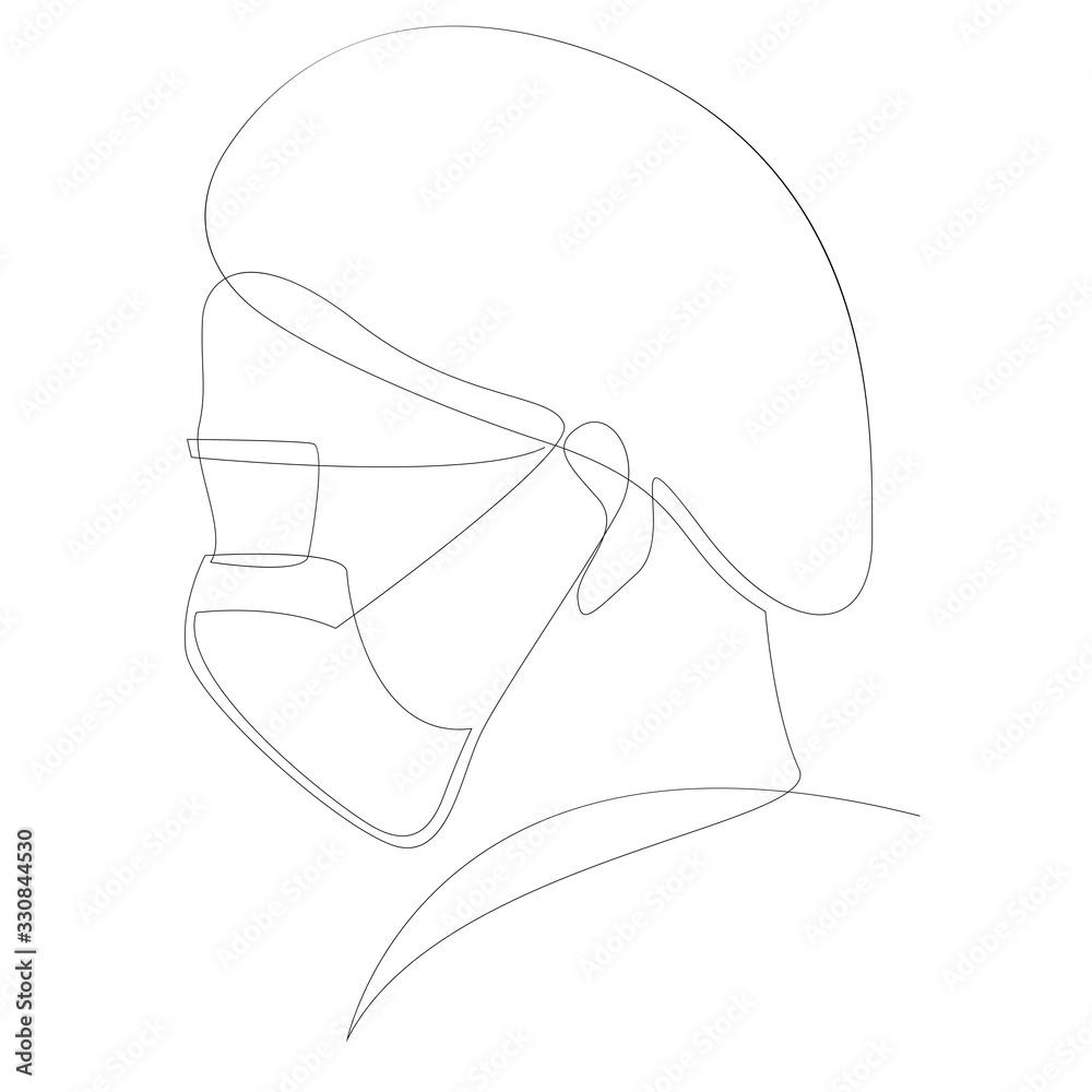 One continuous line drawing medical face mask. Concept of coronavirus ...