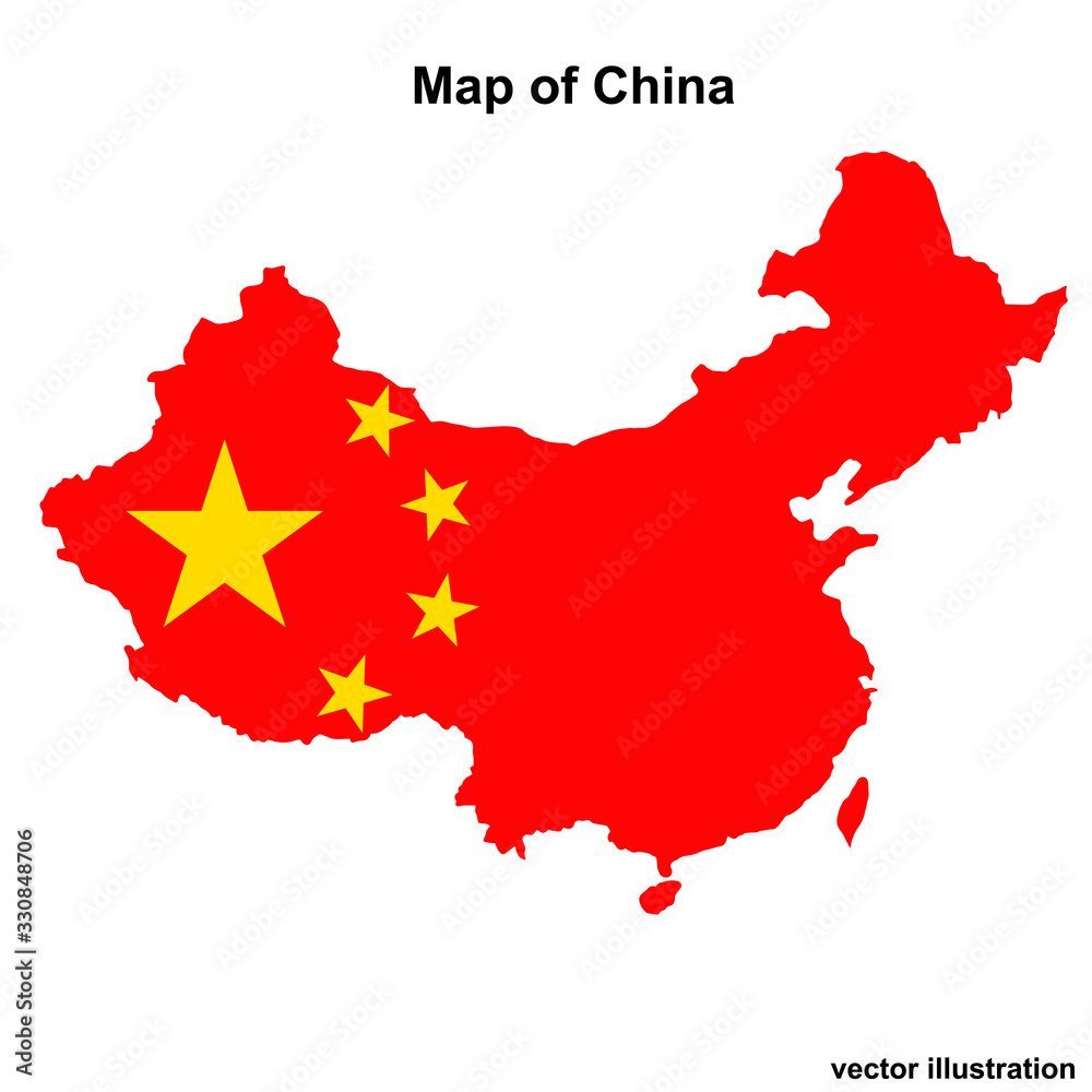 Map of China with regions and cities. Colorful graphic illustration ...