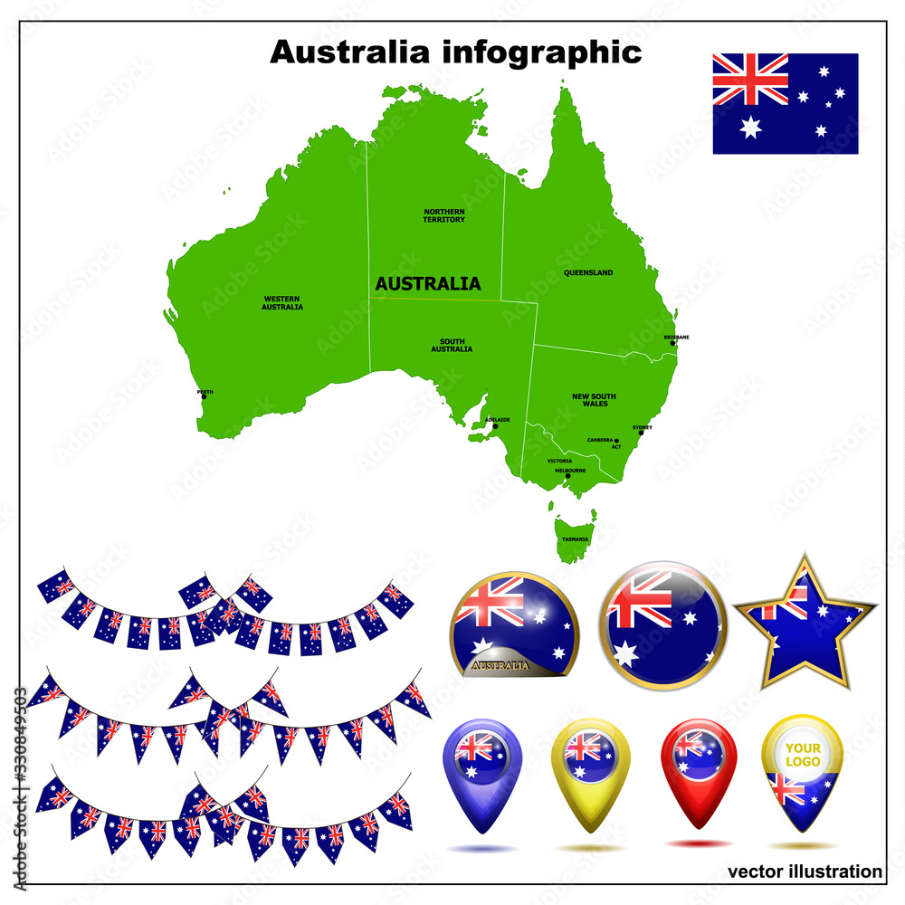 Bright Map of Australia. Map of Australia graphic illustration on white ...