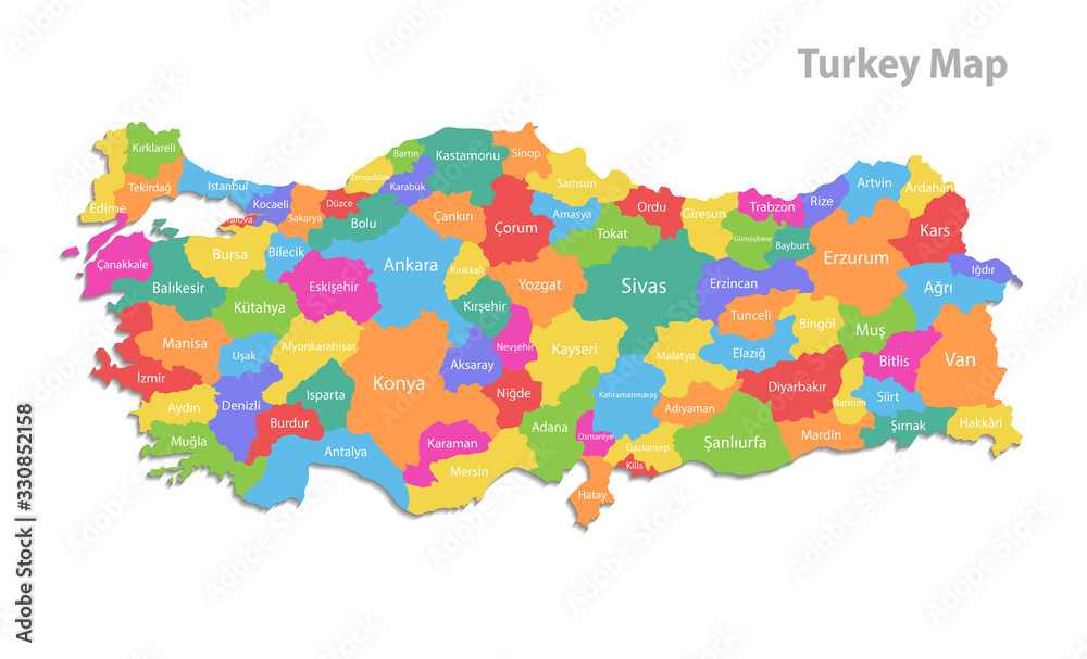 Turkey map, administrative division, separate individual regions with ...