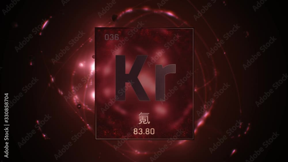 Krypton as Element 36 of the Periodic Table. Seamlessly looping 3D ...