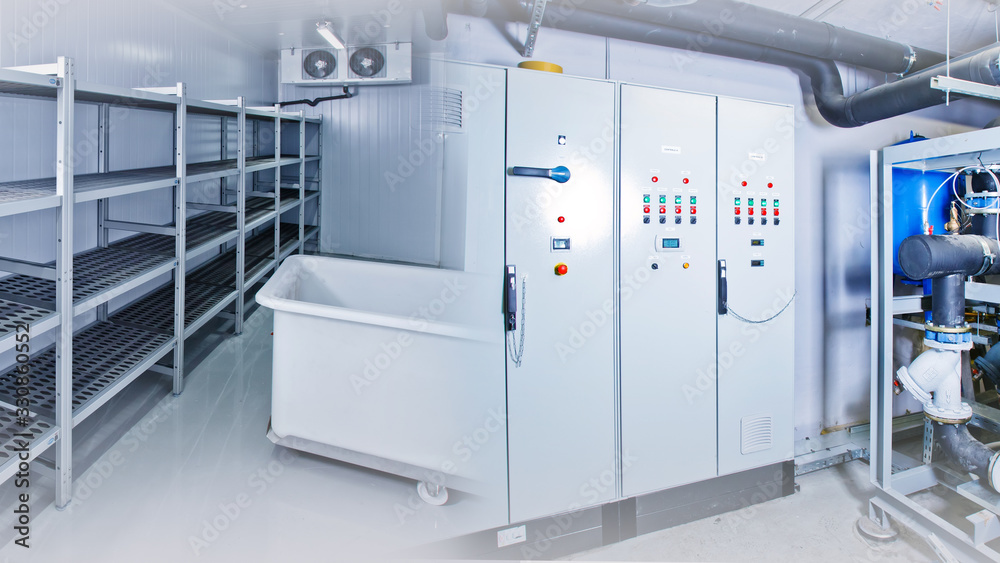 Industrial refrigerator. Refrigeration chamber for food storage ...