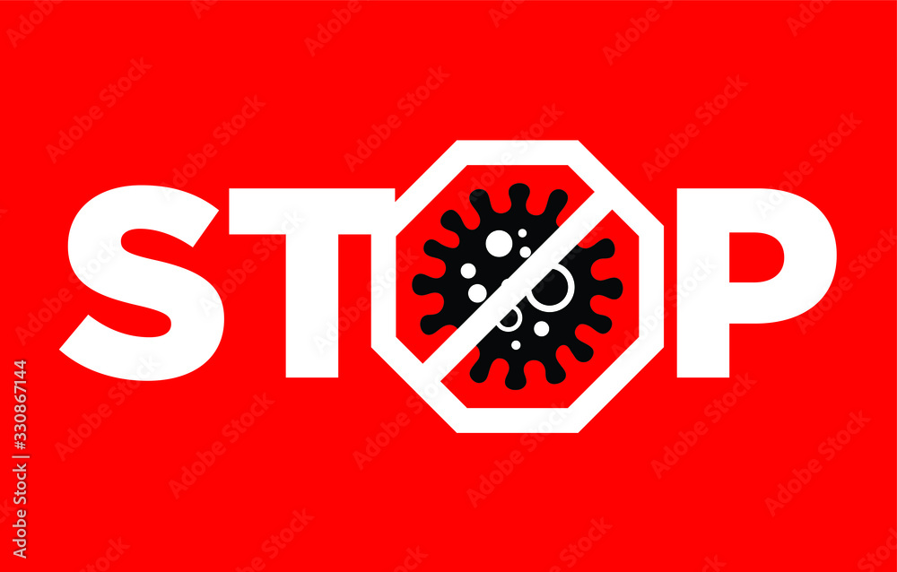 Coronavirus stop sign with virus cells as vector illustration. Red ...