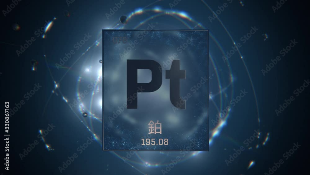 Platinum as Element 78 of the Periodic Table. Seamlessly looping 3D animation on blue ...
