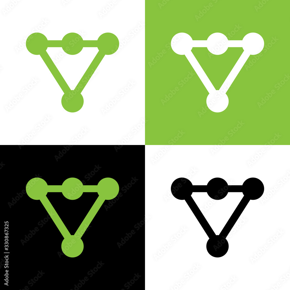 Inverted triangle logo design, connected circle symbol, technology ...