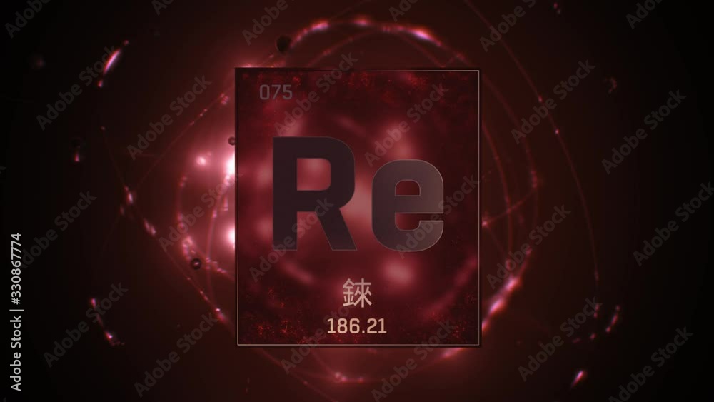Rhenium as Element 75 of the Periodic Table. Seamlessly looping 3D ...