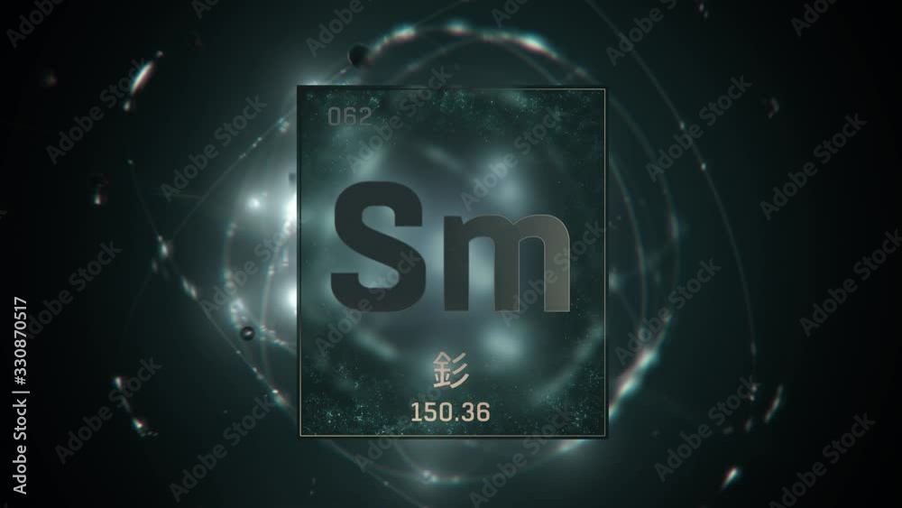Samarium as Element 62 of the Periodic Table. Seamlessly looping 3D ...