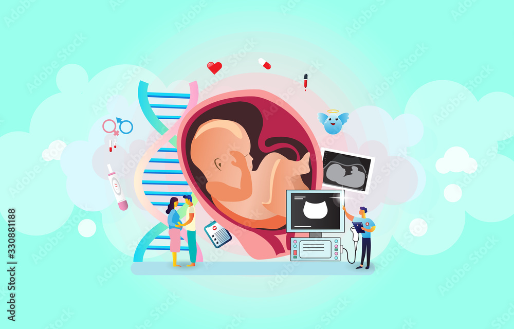Maternity Checkup Tiny People Character Concept Vector Illustration ...
