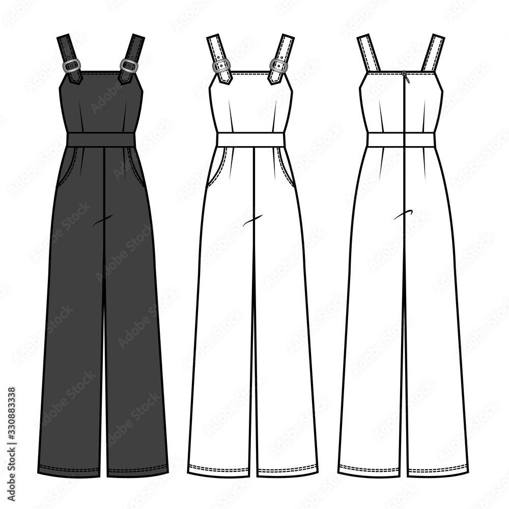jumpsuit fashion flat sketch template Stock Vector | Adobe Stock