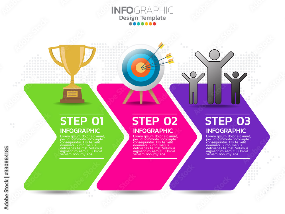Timeline chart infographic template with 3 steps of arrows options ...