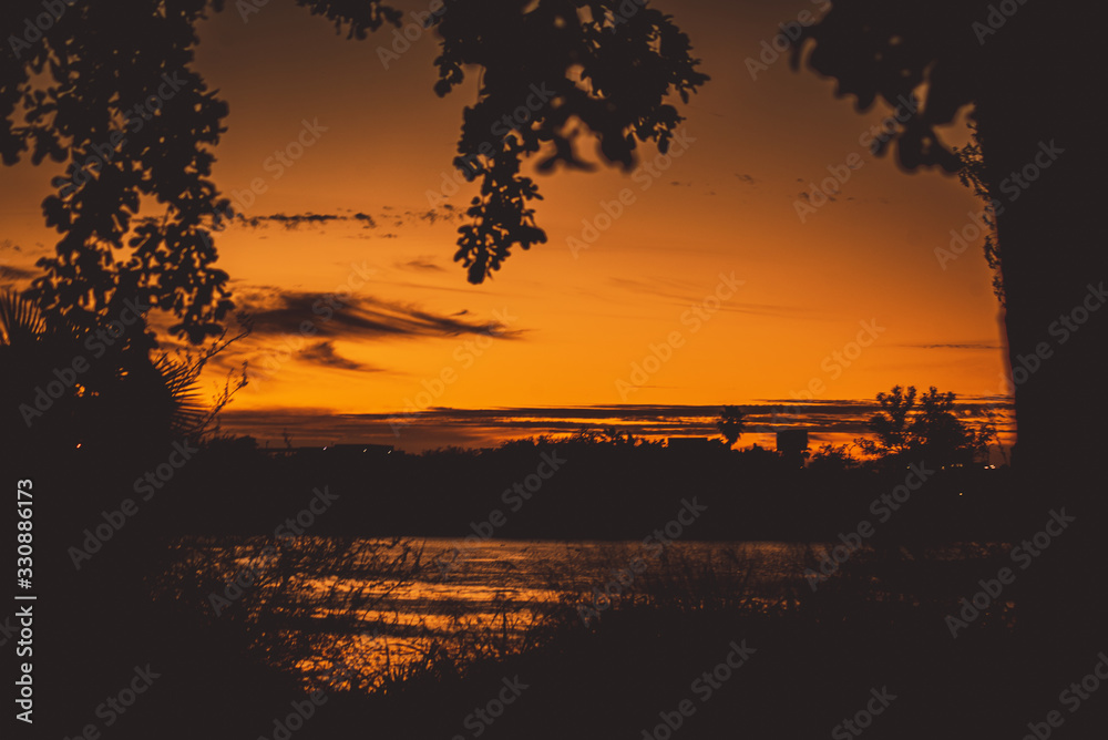 orange sunset on the Humaya River of Culiacan Sinaloa Mexico Stock ...