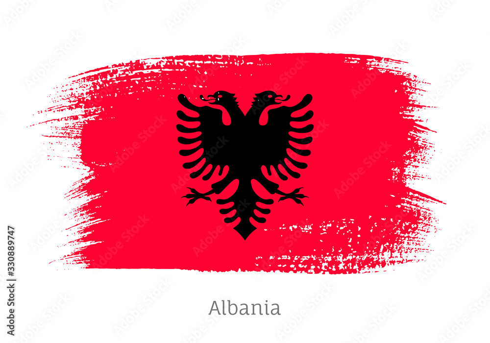Albania official flag in shape of paintbrush stroke. Albanian national ...