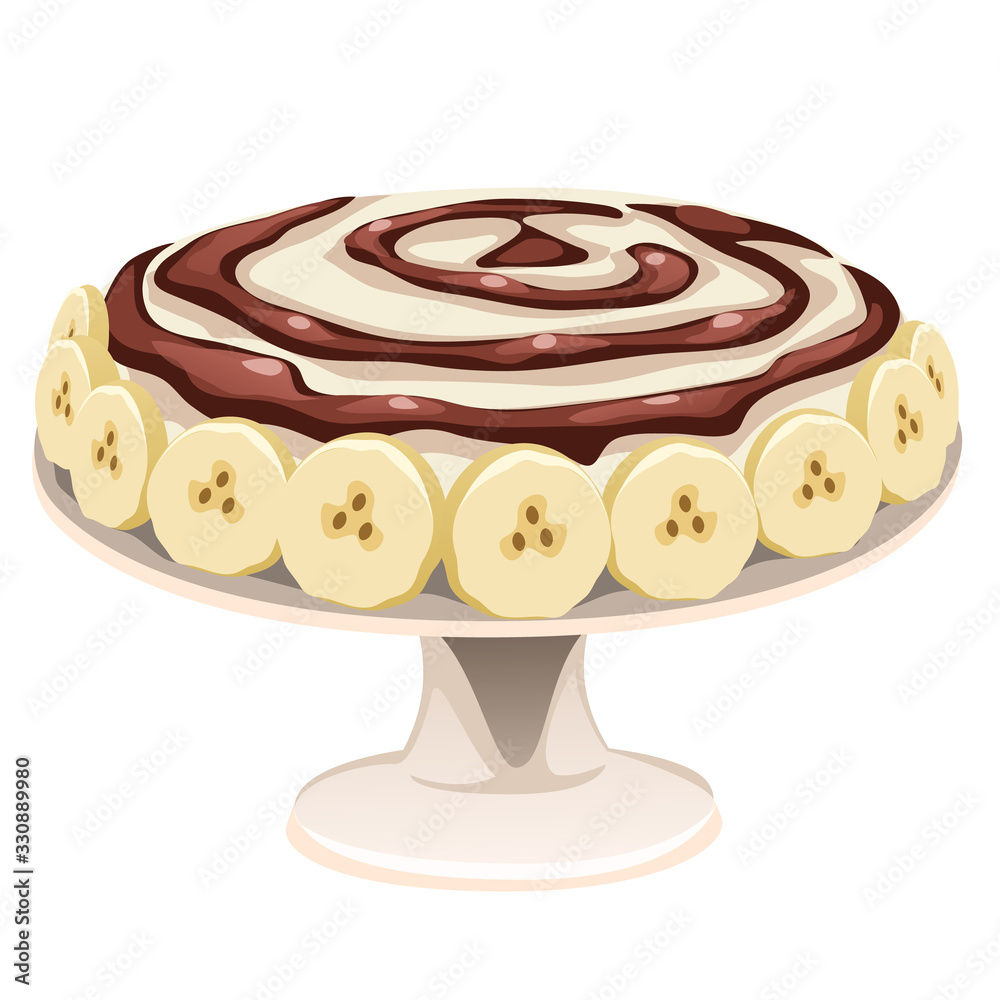 Vecteur Stock Banana cake with chocolate cream isolated on white ...