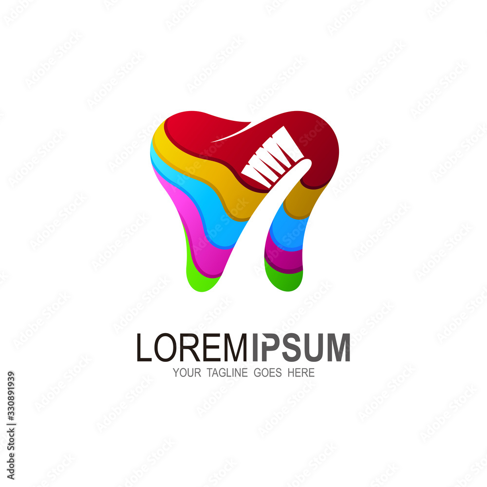 Tooth logo with brush, Healthcare logo template Stock Vector | Adobe Stock