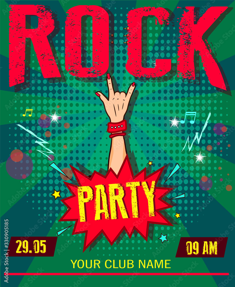 Rock party poster. Sexy young girl in baseball cap. Girls Rock speech ...
