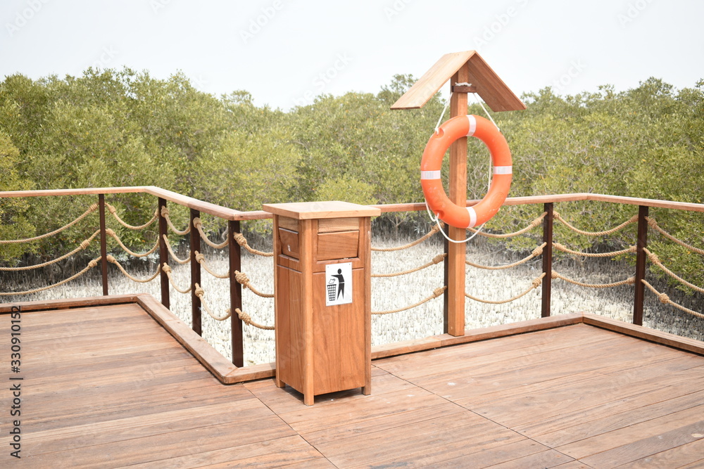 Wooden Dustbin box in Abu Dhabi Mangrove Park.Modern eco trash bin.Dump ...