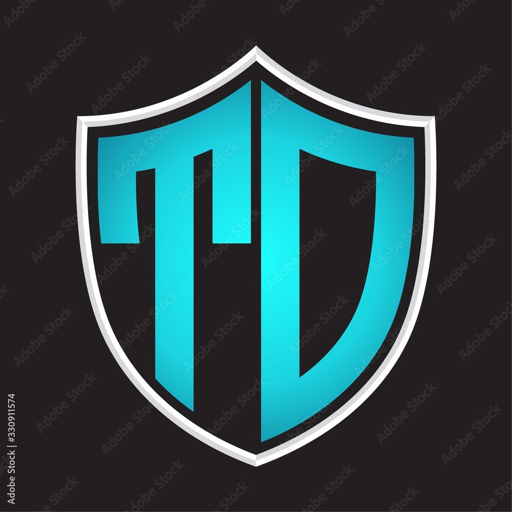 TD Logo monogram with shield shape isolated blue colors on outline ...