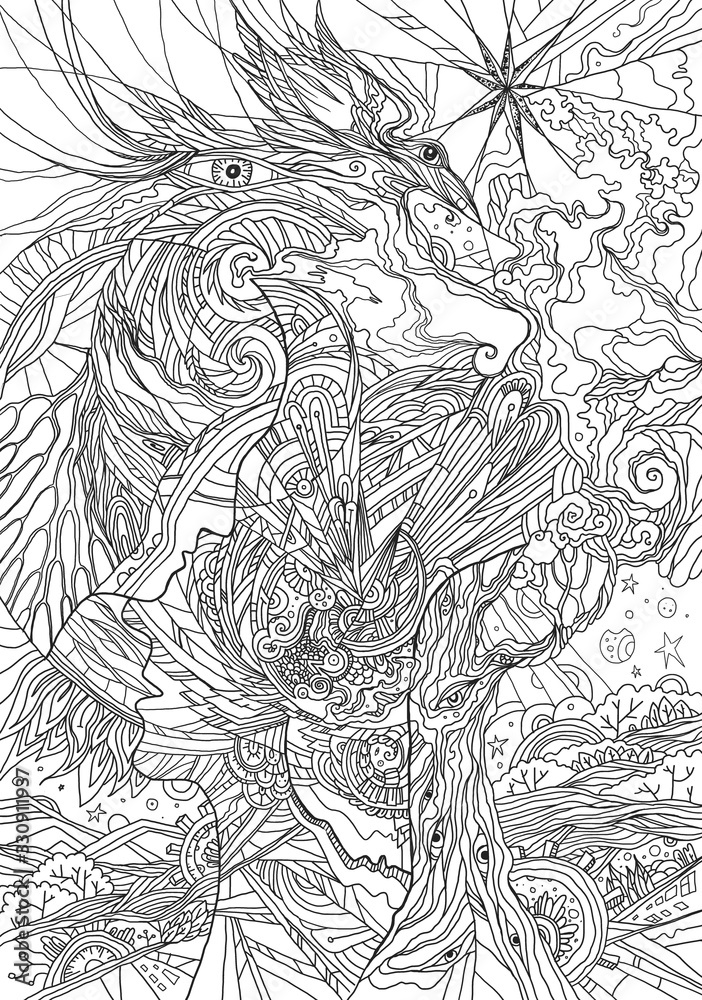 Fantastic psychedelic drawings for coloring. Unique design, self ...