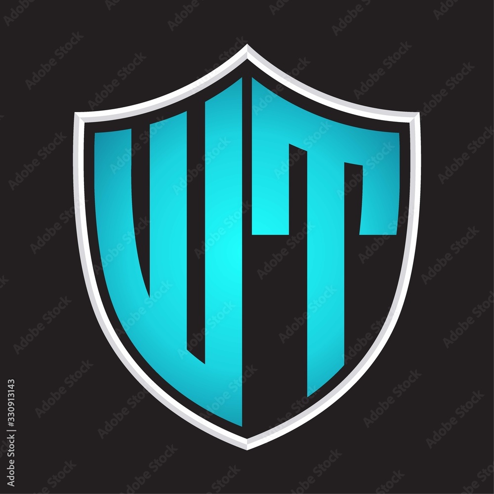 WT Logo monogram with shield shape isolated blue colors on outline ...
